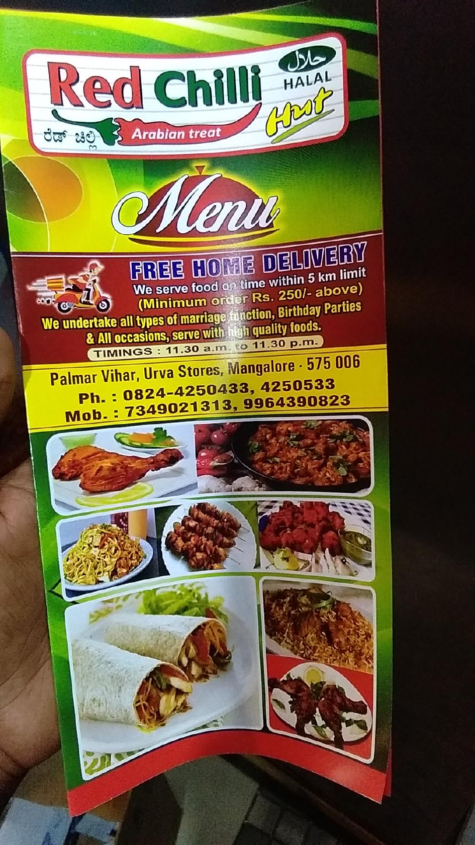 Menu at Red Chilli hut Hotel, Mangaluru