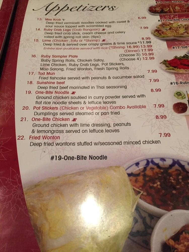 Menu at Ruby of Siam restaurant, Highland Park, 2nd St