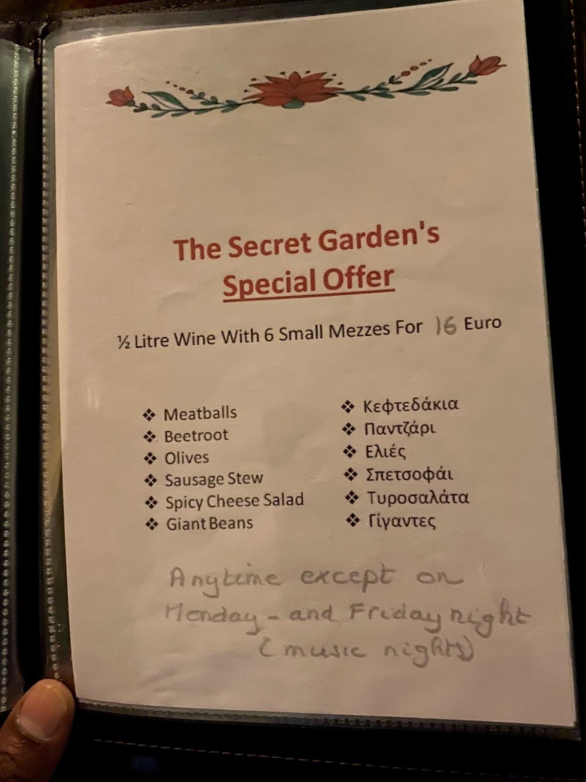 Menu at The Secret Garden, Ano Symi