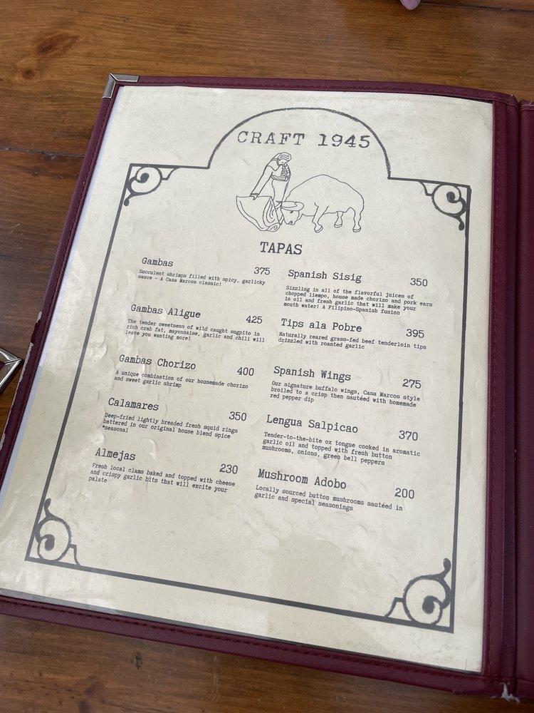 Menu at Craft 1945 restaurant, Baguio