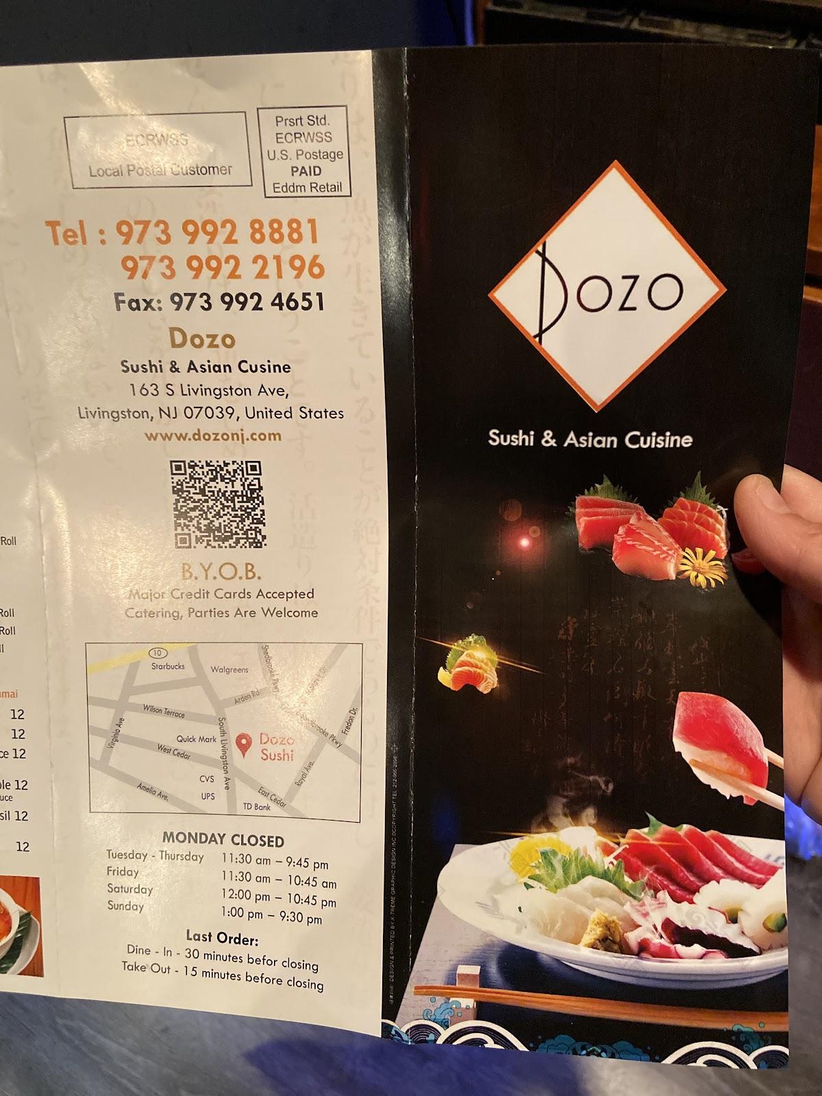 Menu at Dozo Sushi Asian Cuisine restaurant, Livingston