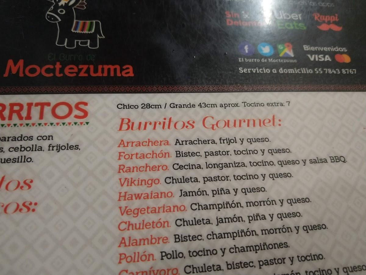 Carta del restaurante El Burro De Moctezuma, Ciudad del México