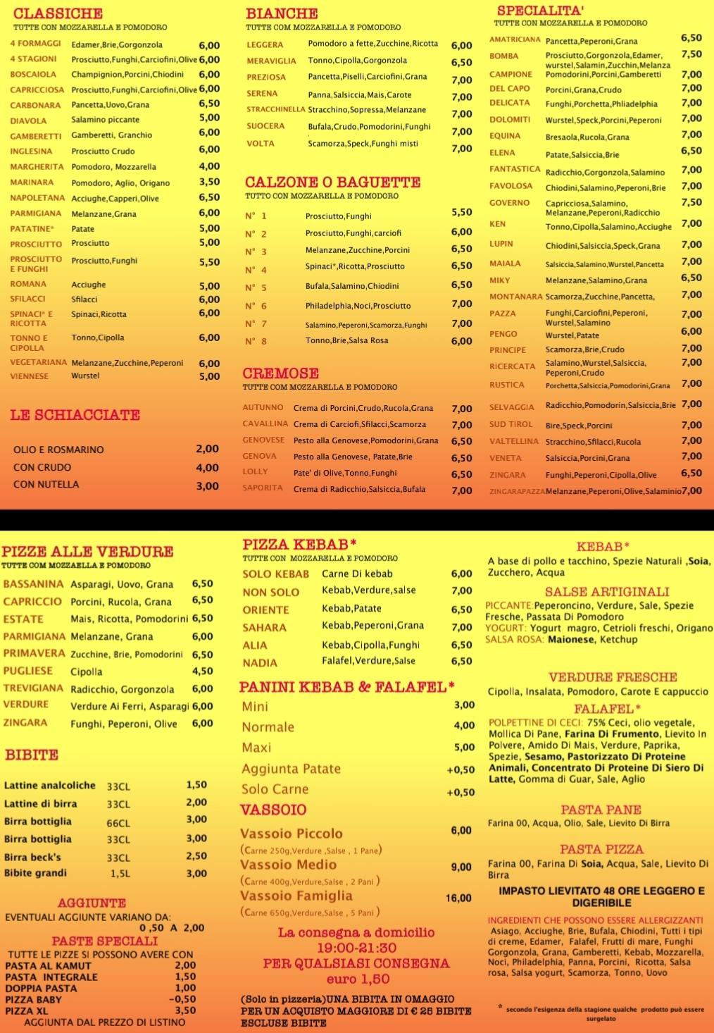 Menu at Pizza Kebab Express E Non Solo Di Basmaji George restaurant, Padua