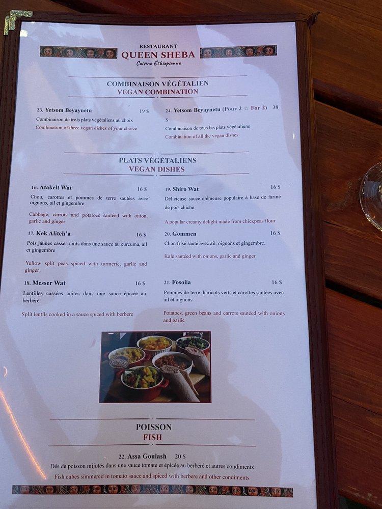 Menu at Restaurant Queen Sheba, Montreal