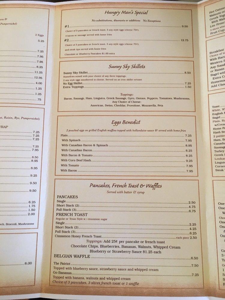 Menu at Sunnyside Cafe, Randolph
