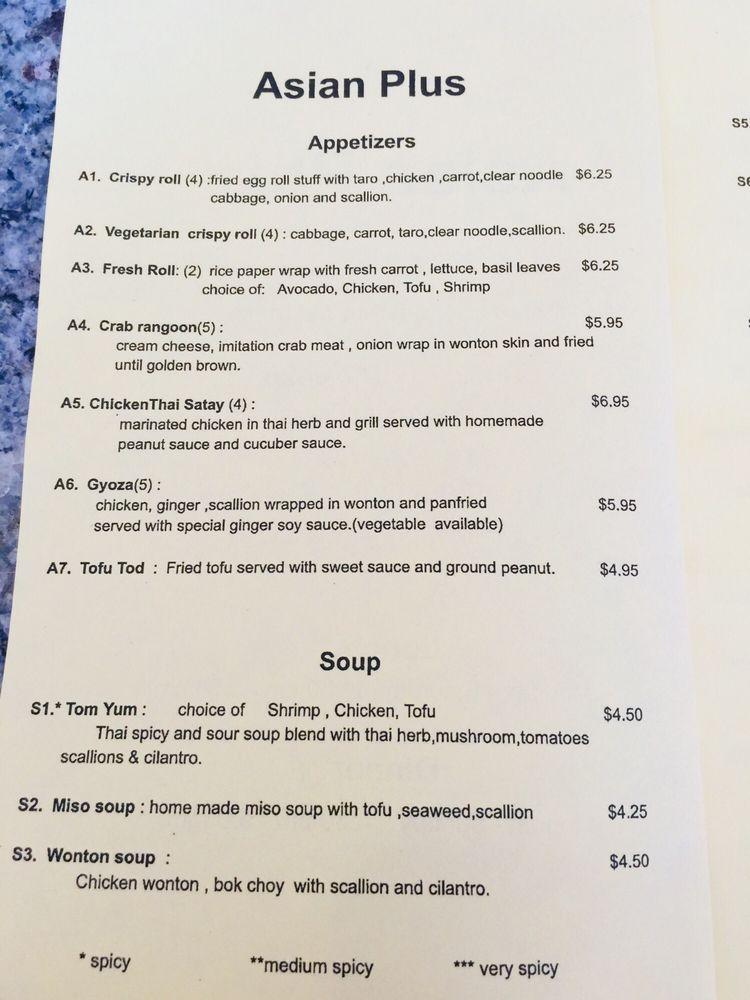 Menu at Asian Plus Noodle & Rice restaurant, Westford
