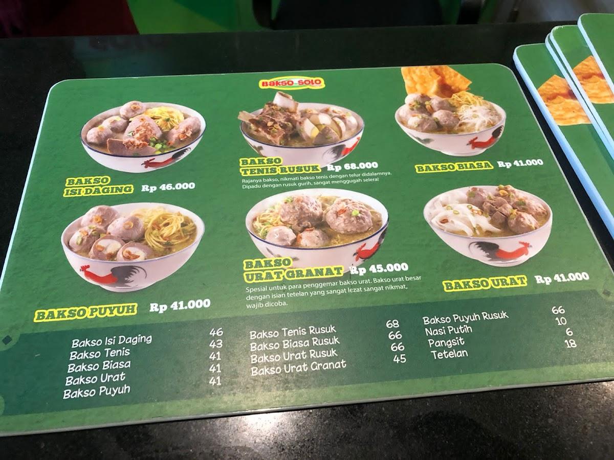 Menu at Bakso Solo Samrat restaurant, Jakarta, Jl. Raya Mangga Besar No.1D