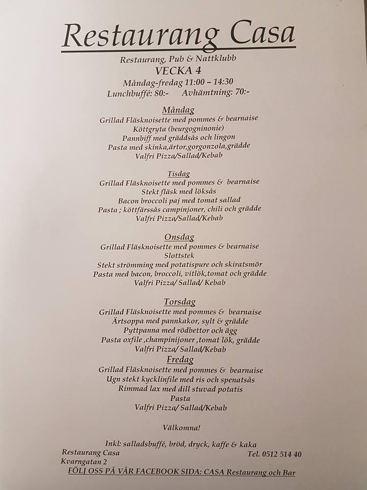 Carta de Casa Restaurang och Bar, Nossebro