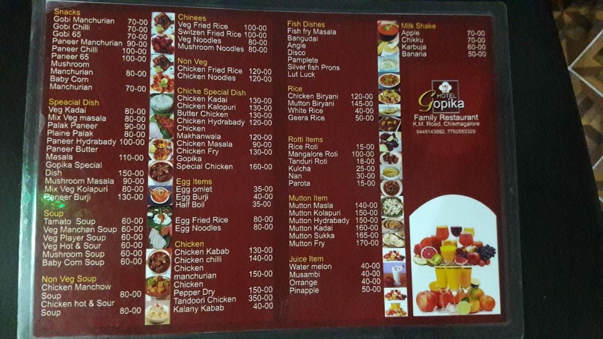 Menu at Hotel Gopika, India, 8Q59+C9P