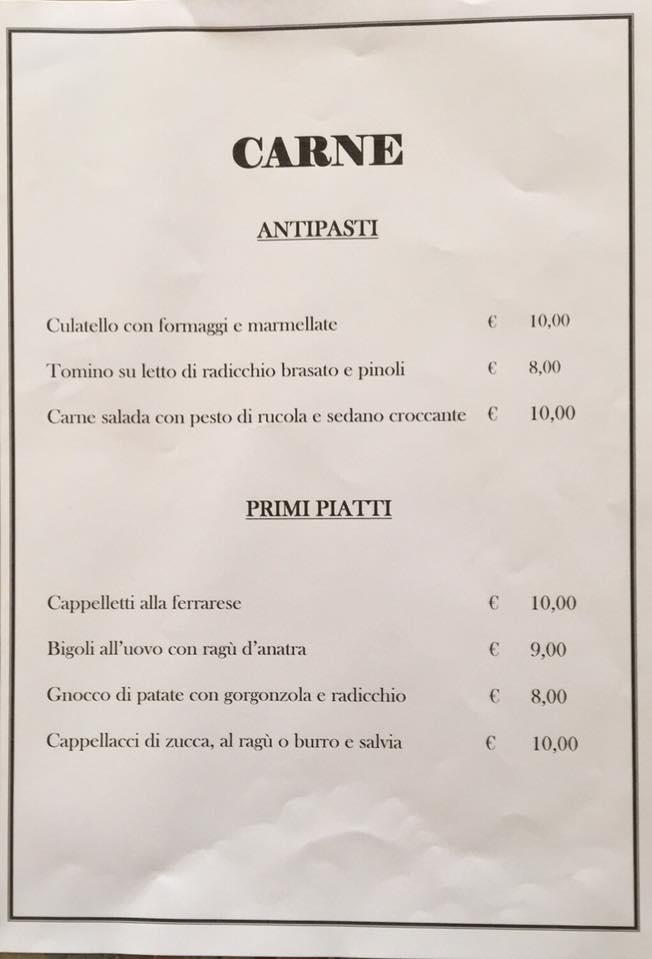 Menu da Il Grillo ristorante, Copparo