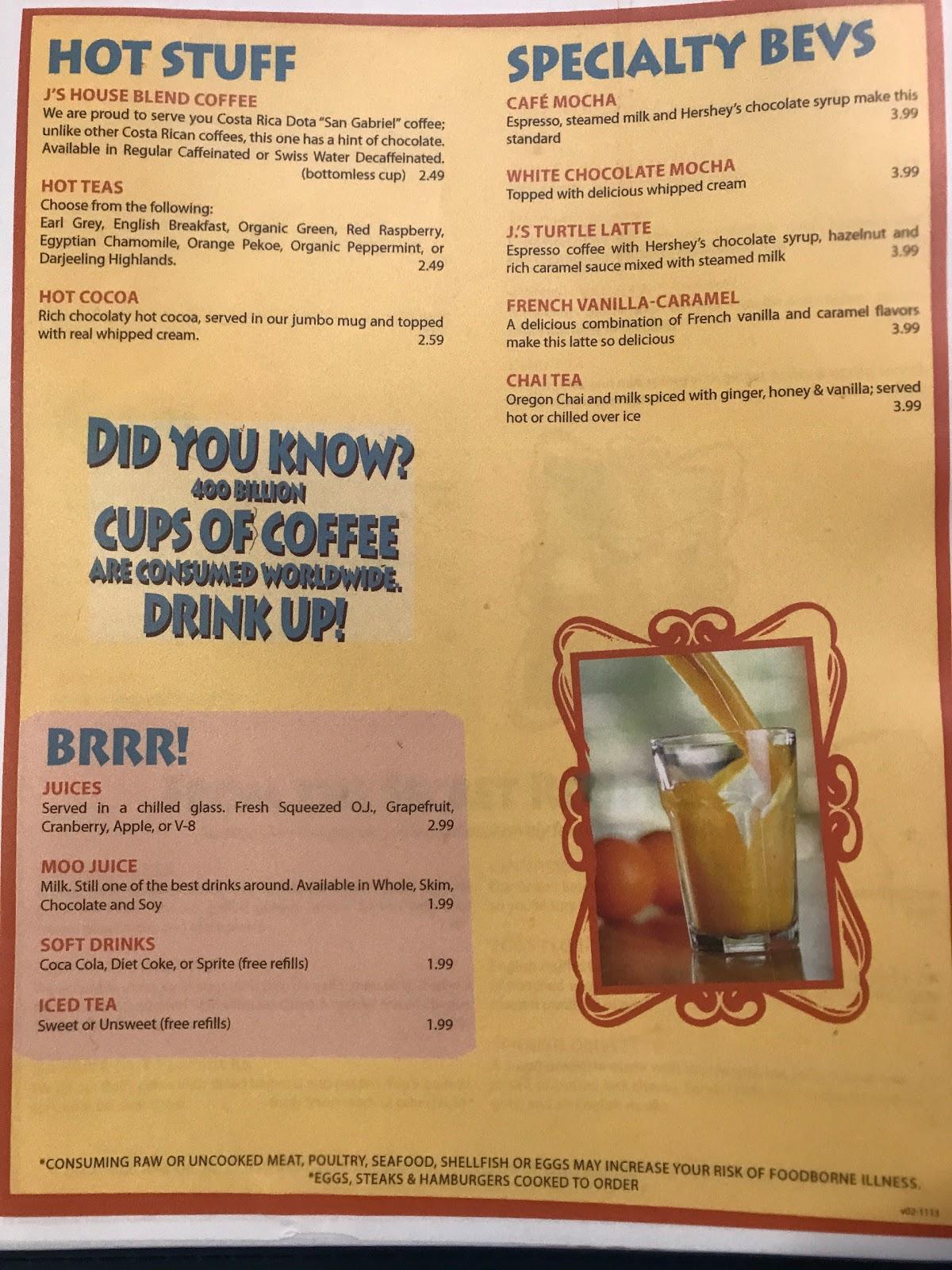 Menu at J. Christopher's restaurant, Atlanta, 10 Kings Cir NE