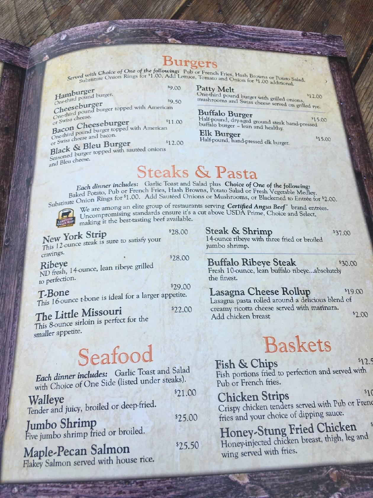 Menu at Little Missouri Saloon & Dining Room pub & bar, Medora
