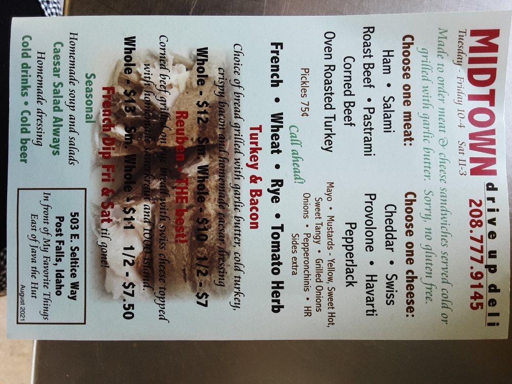 Menu at Midtown Deli restaurant, Post Falls, 503 E Seltice Way