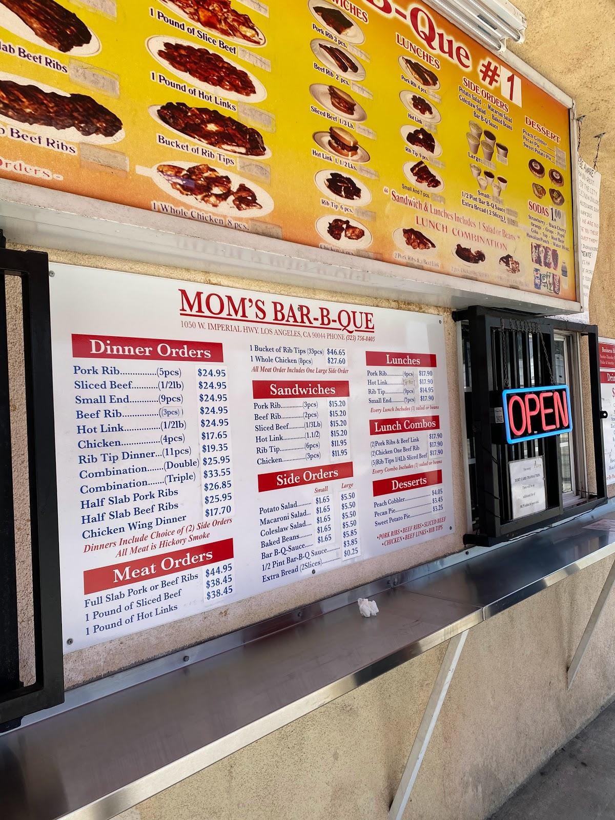 Menu at Mom's Bar-B-Q, Los Angeles