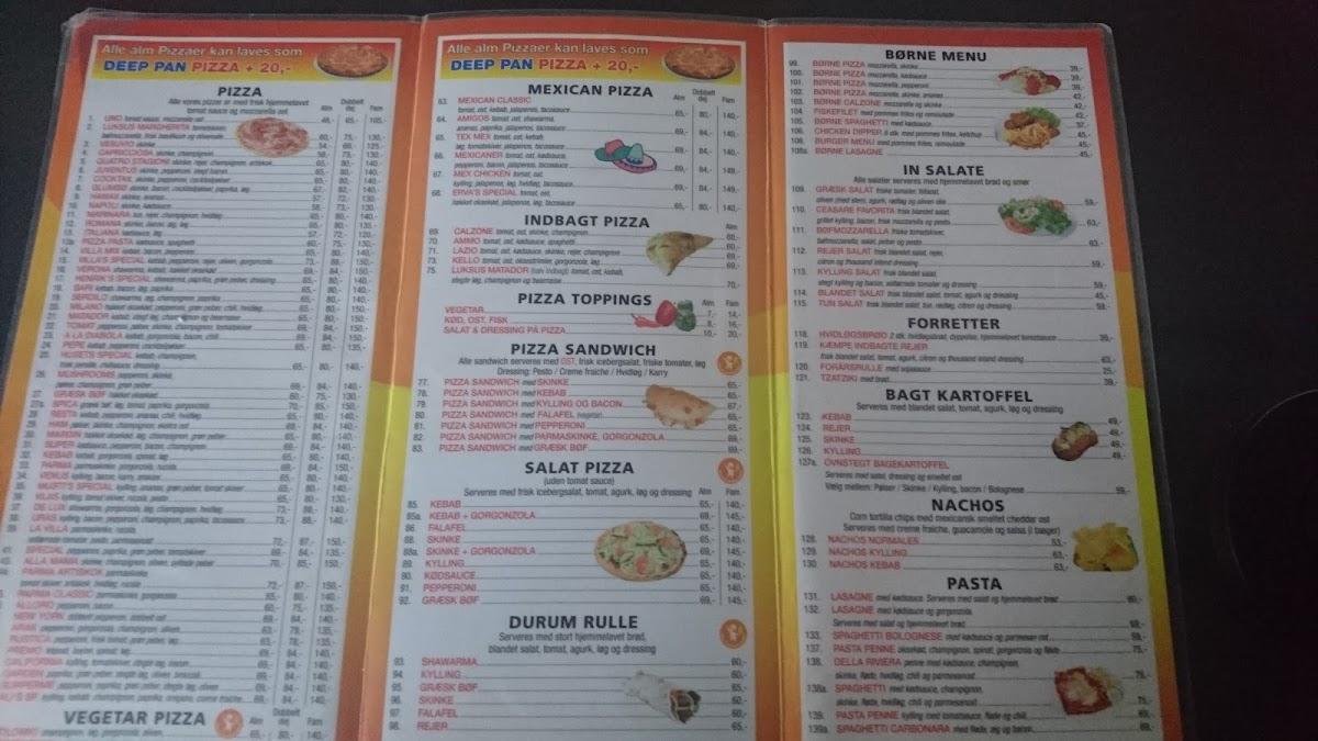 Menu at Pizza Villa pizzeria, Holbæk