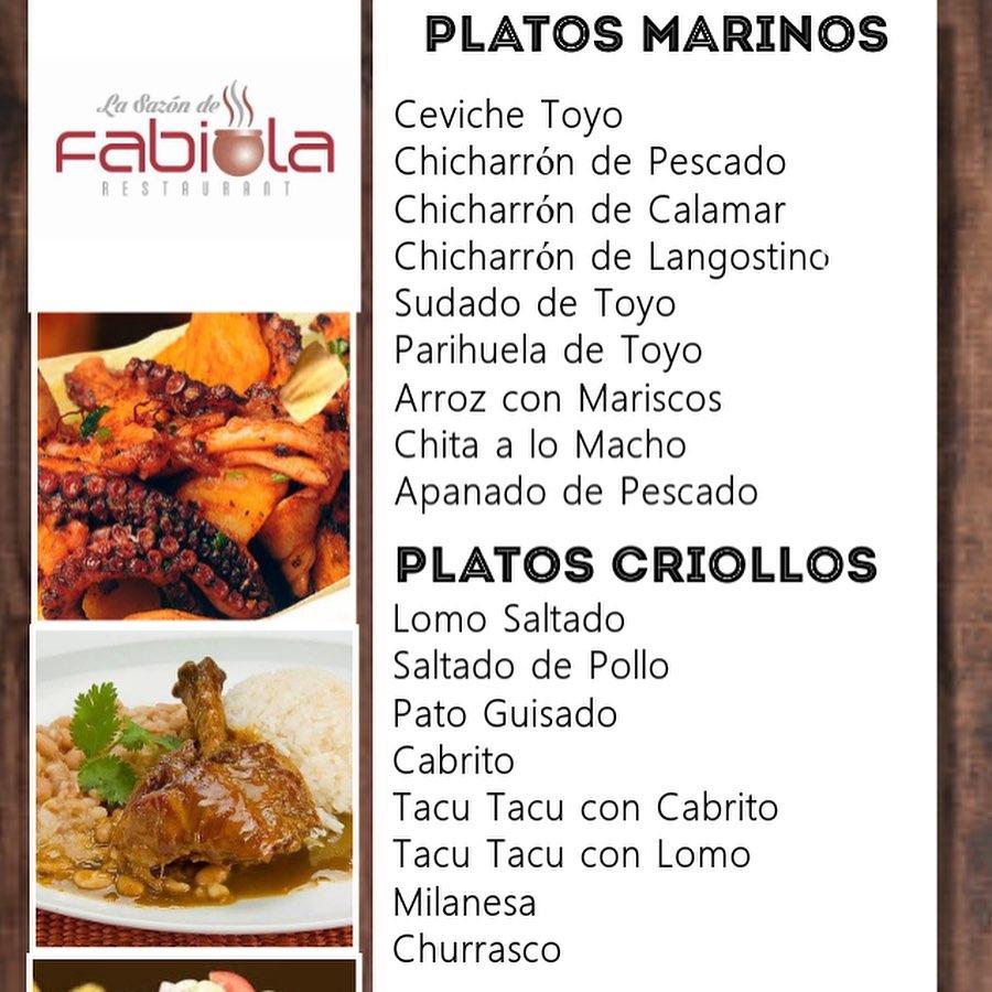 Menu at Restaurant La Sazon De Fabiola, Trujillo