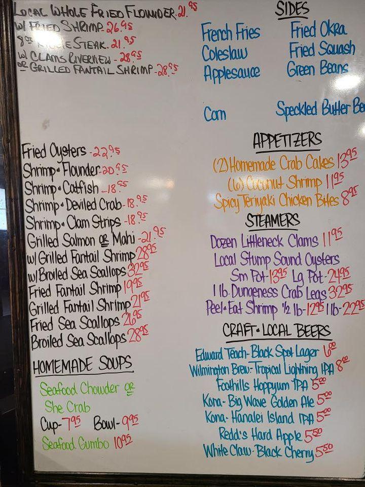 Menu at Riverview Cafe, Sneads Ferry