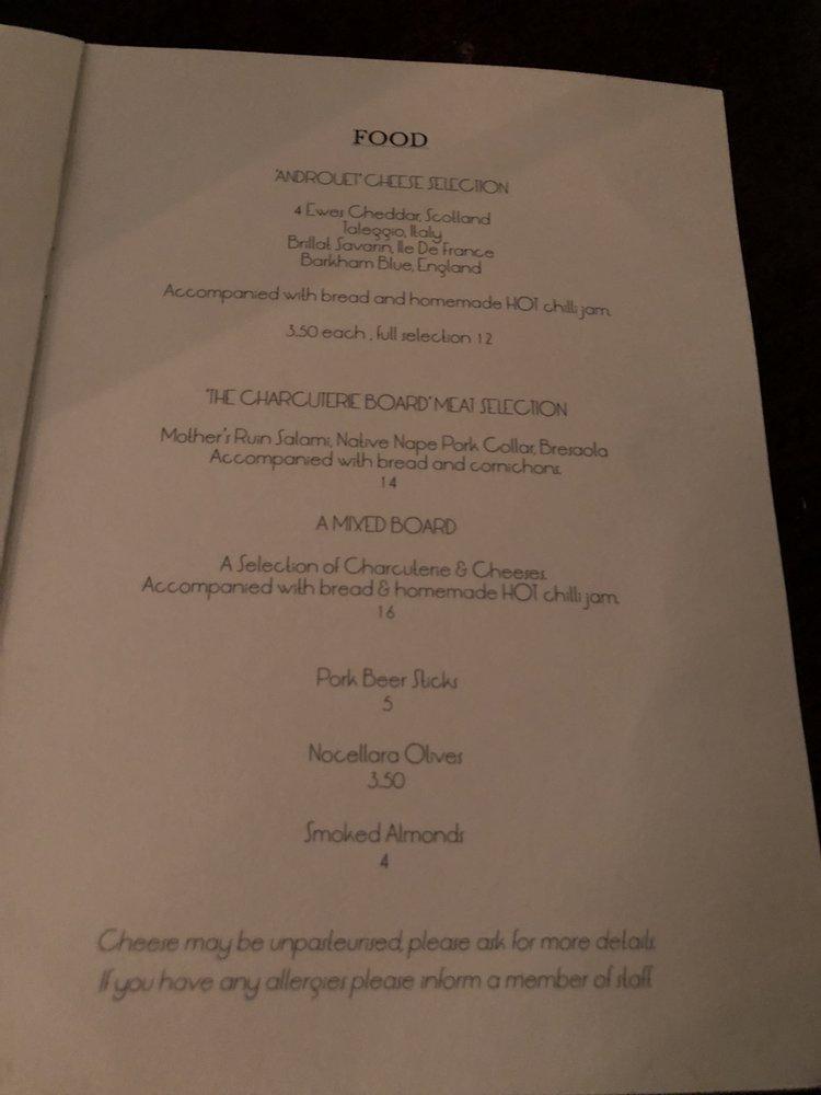 Menu at The Racketeer pub & bar, London, 105 King's Cross Rd