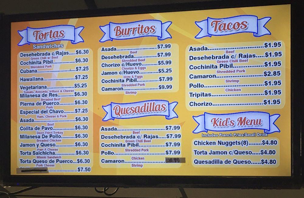 Menu at Tortas El Chavo restaurant, Mesa