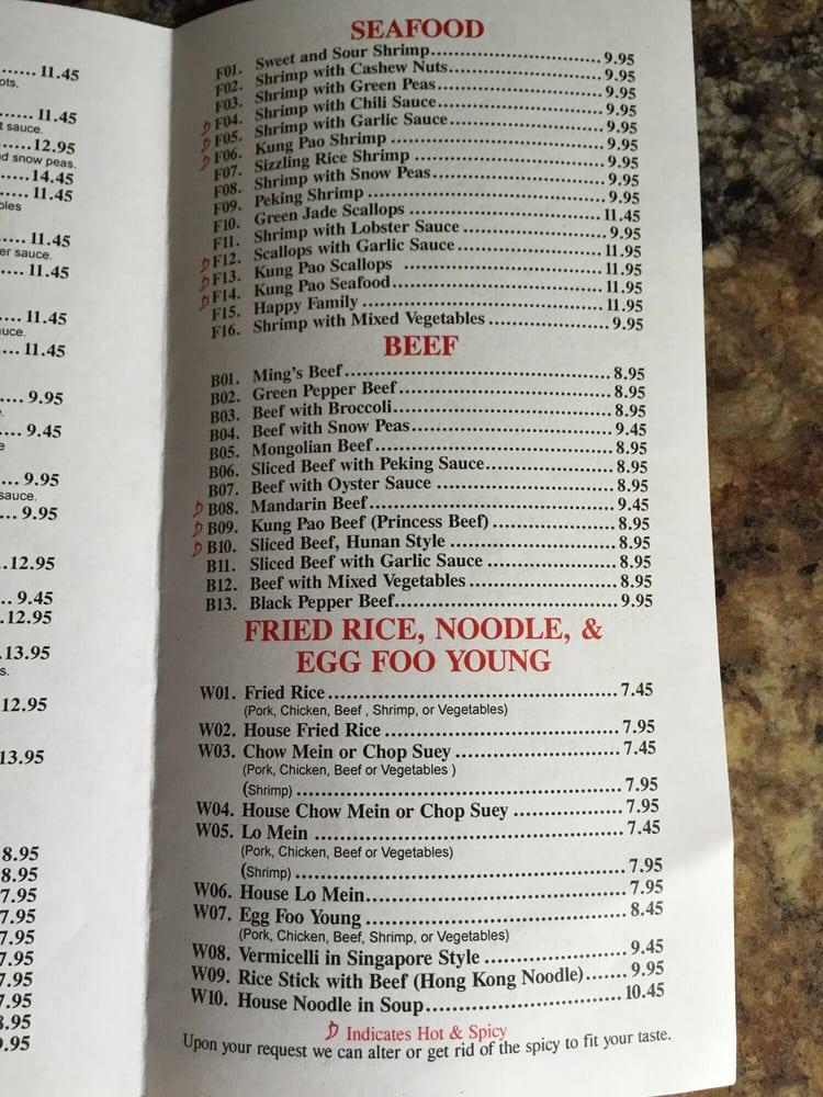 Menu at Yen Ching restaurant, Peoria
