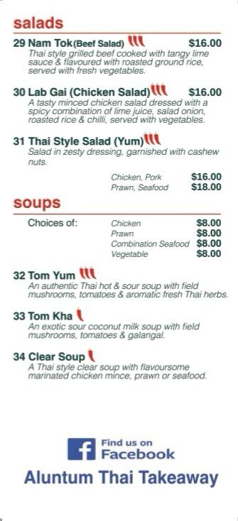 Menu at Aluntum Thai Take Away fast food, Samford Village