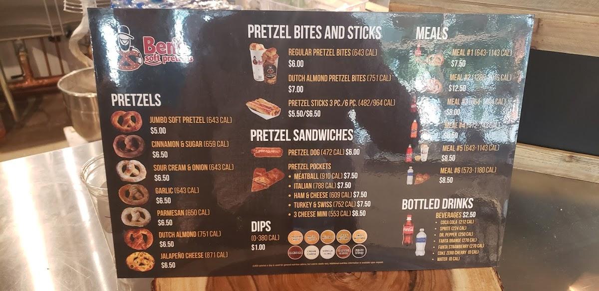 Menu at Ben's Soft Pretzels, Fort Worth, Crockett St