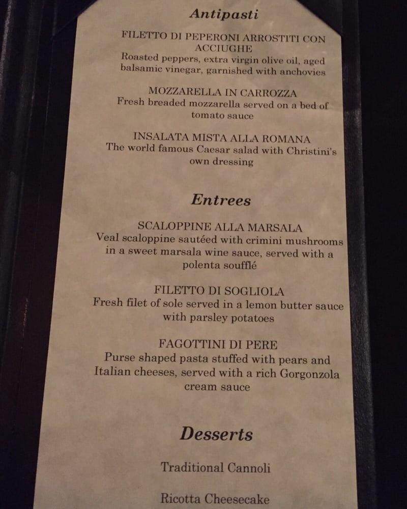 Menu at Christinis Ristorante Italiano restaurant, Orlando, Dr Phillips ...