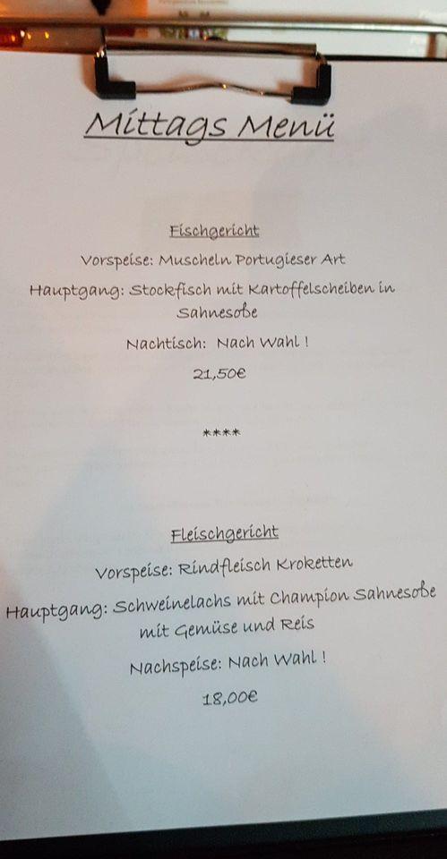 Menu at Pimenta restaurant, Coppenbrügge