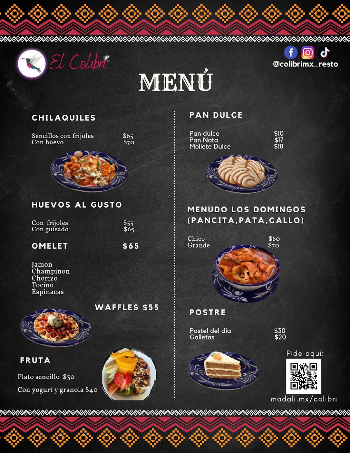 Carta de Restaurante El Colibrí, Pénjamo