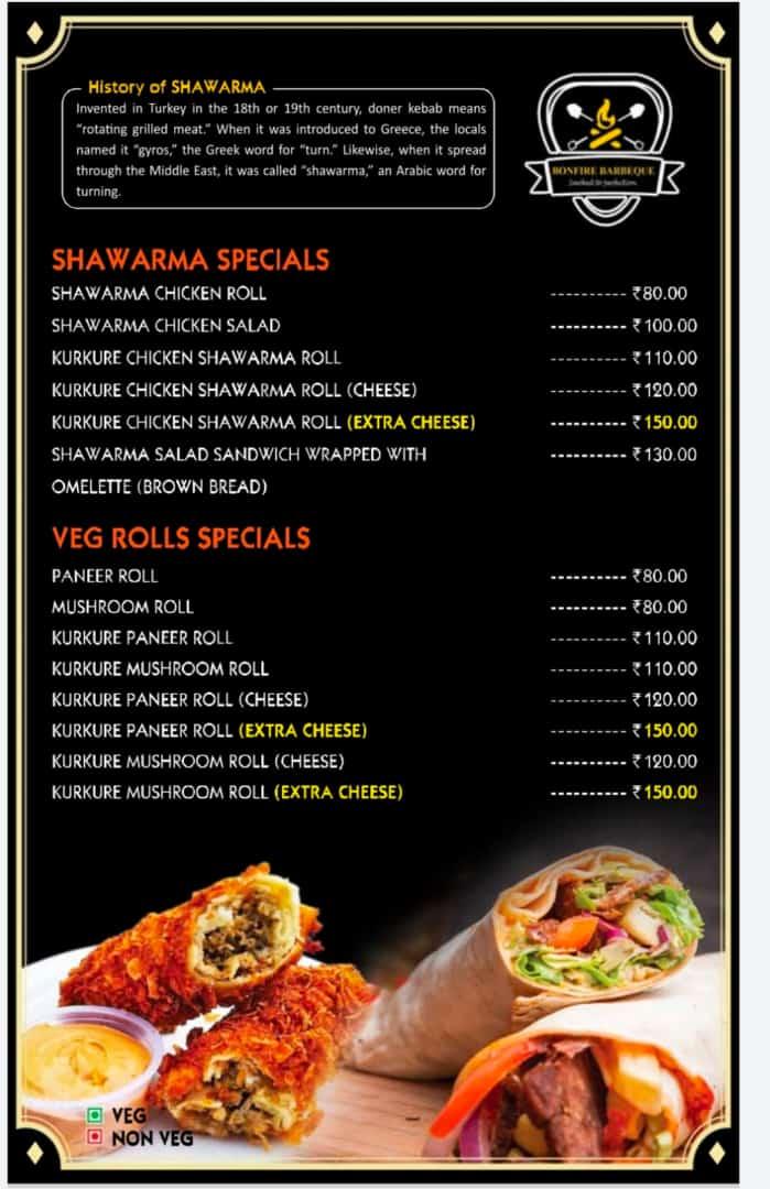 Menu at Bonfire Barbeque, Balasore