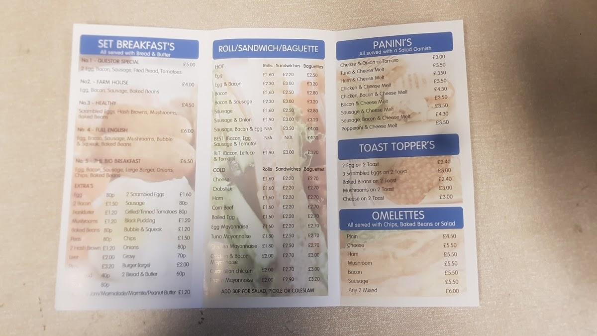 Menu at Cafe Questor, Dartford