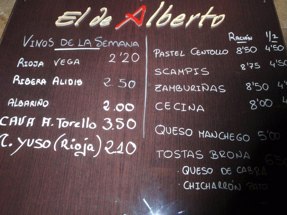 Carta del restaurante El De Alberto, La Coruña, C/ Ángel Rebollo