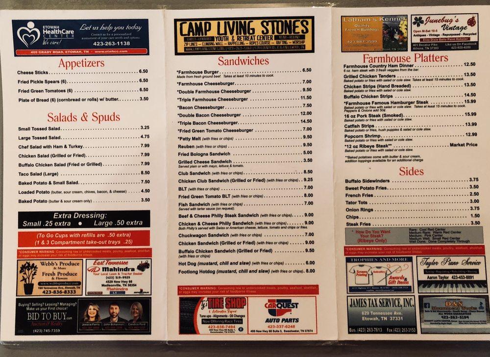 Menu at Farmhouse restaurant, Etowah