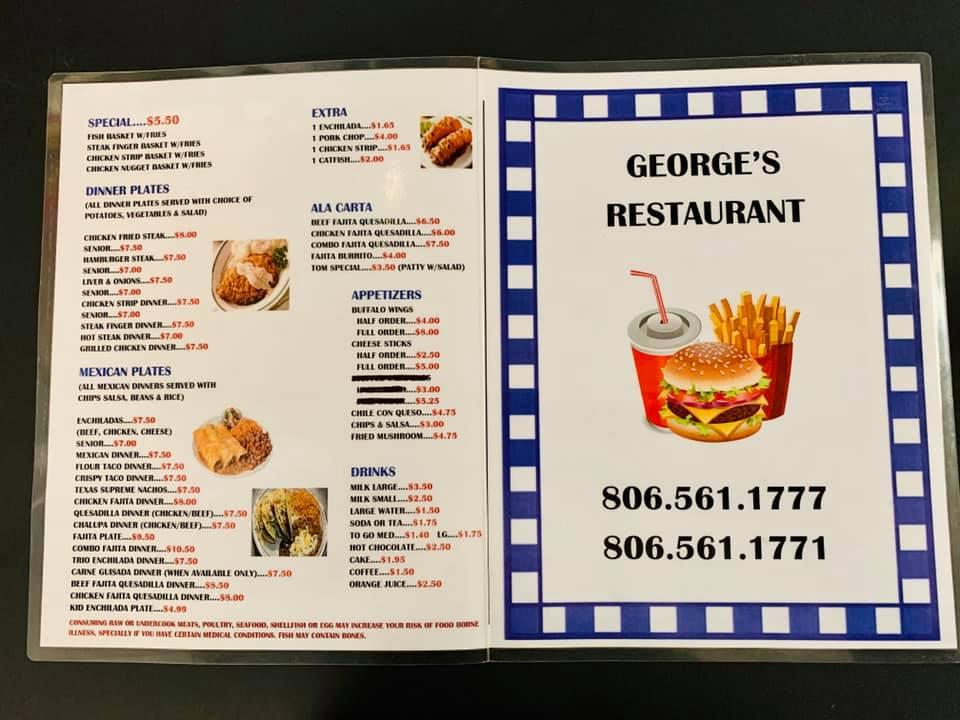 Menu at George's Restaurant, Tahoka