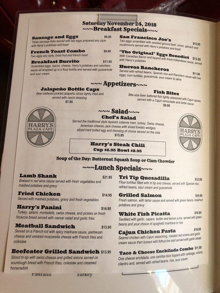 Menu at Harry's Plaza Cafe, Santa Barbara