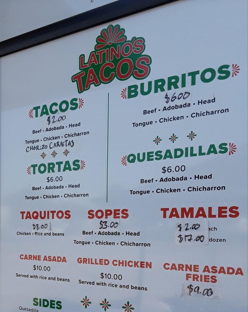 Menu at Latinos Tacos restaurant, Star