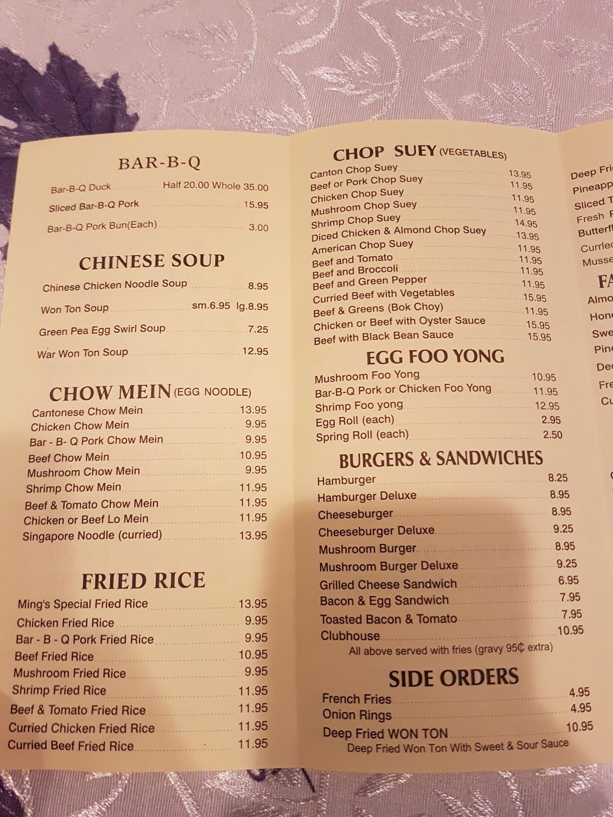 Menu at Mings Kitchen restaurant, Fort Saint John