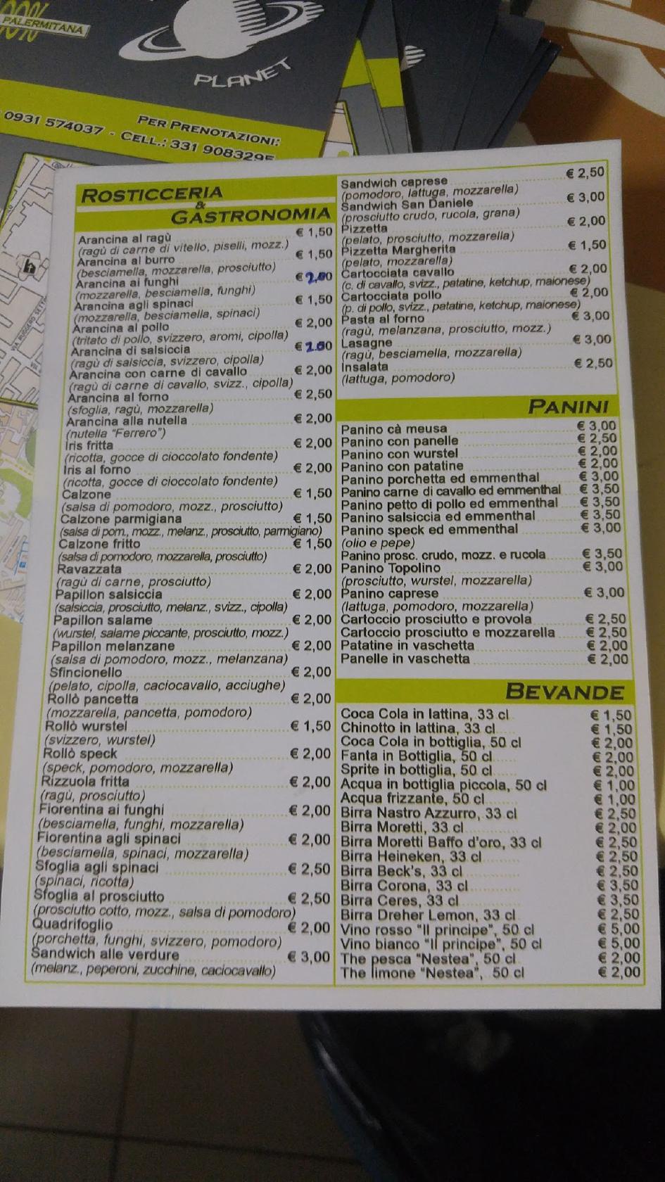 Menu at Rosticceria Palermitana Arancina Planet restaurant, Noto