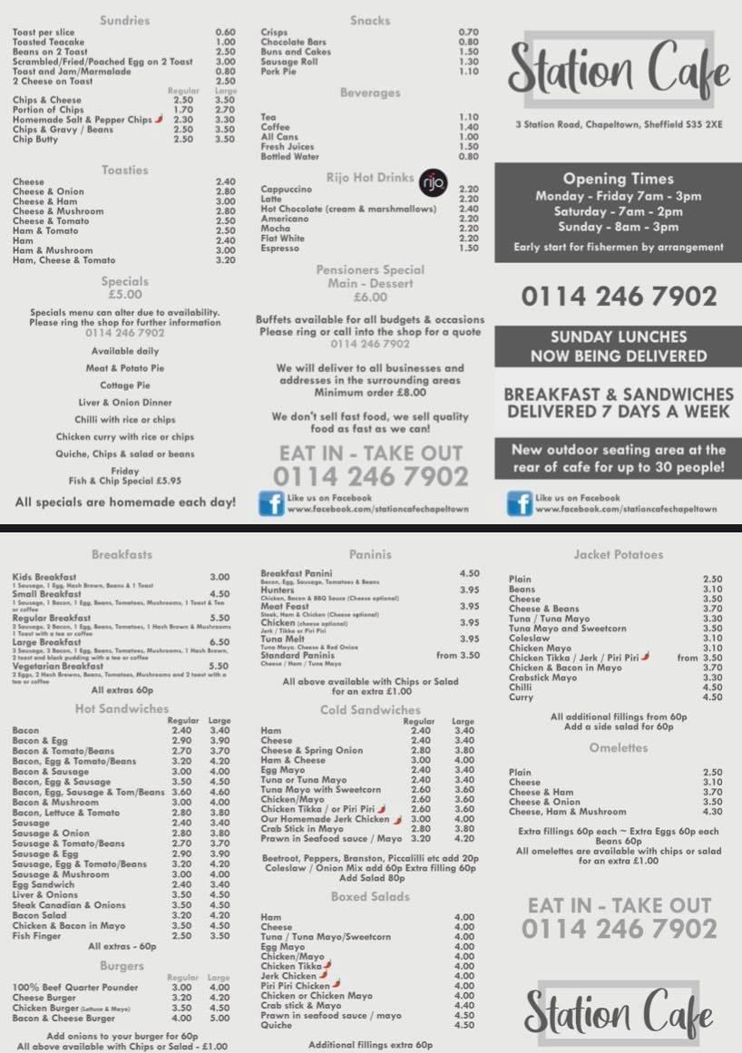 Menu at Station Cafe Chapeltown, Sheffield
