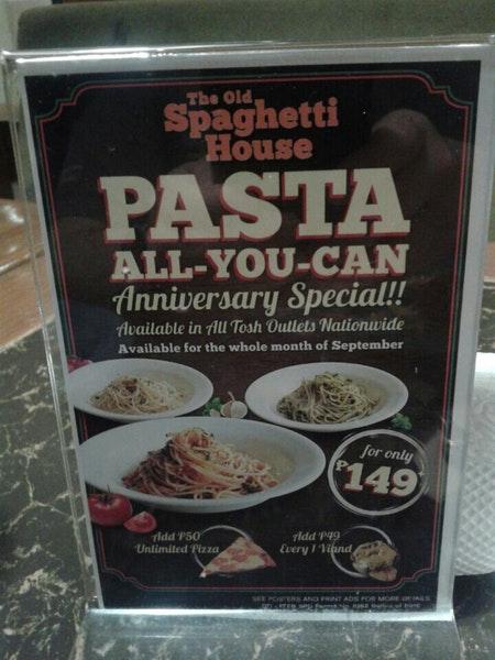 Menu at The Old Spaghetti House restaurant, Antipolo, Lot 1 Block 1 ...