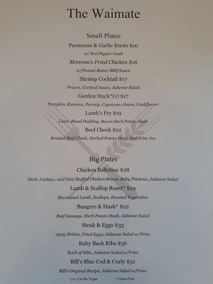 Menu at The Waimate Kitchen & Bar, Waimate