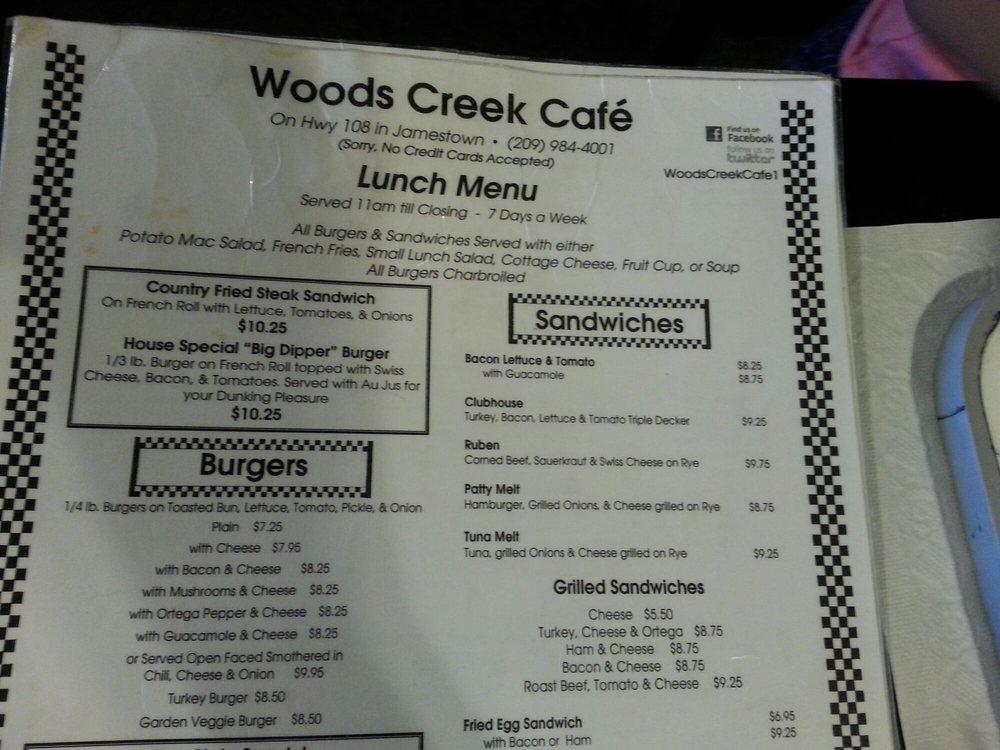 Menu at Woods Creek Café restaurant, Jamestown