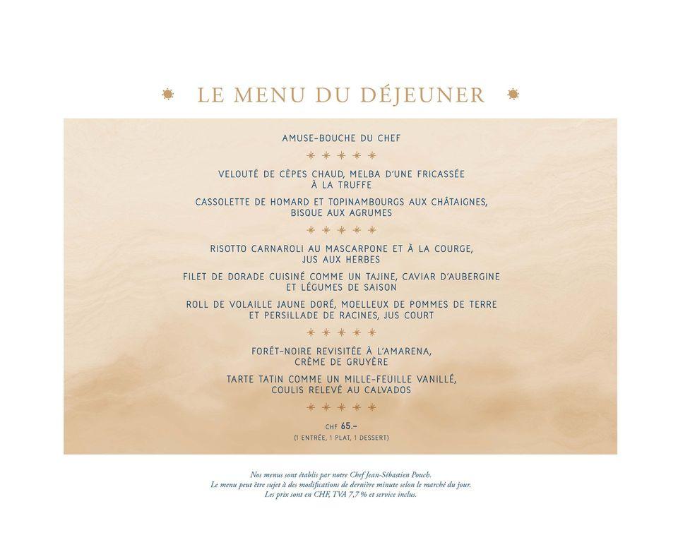 Menu at Bateau Savoie, Geneva