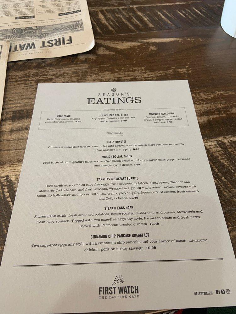 Menu at First Watch cafe, North Richland Hills