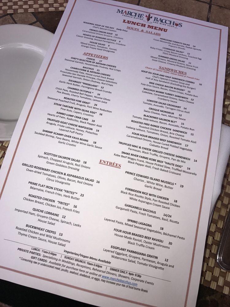 Menu at Marché Bacchus pub & bar, Las Vegas