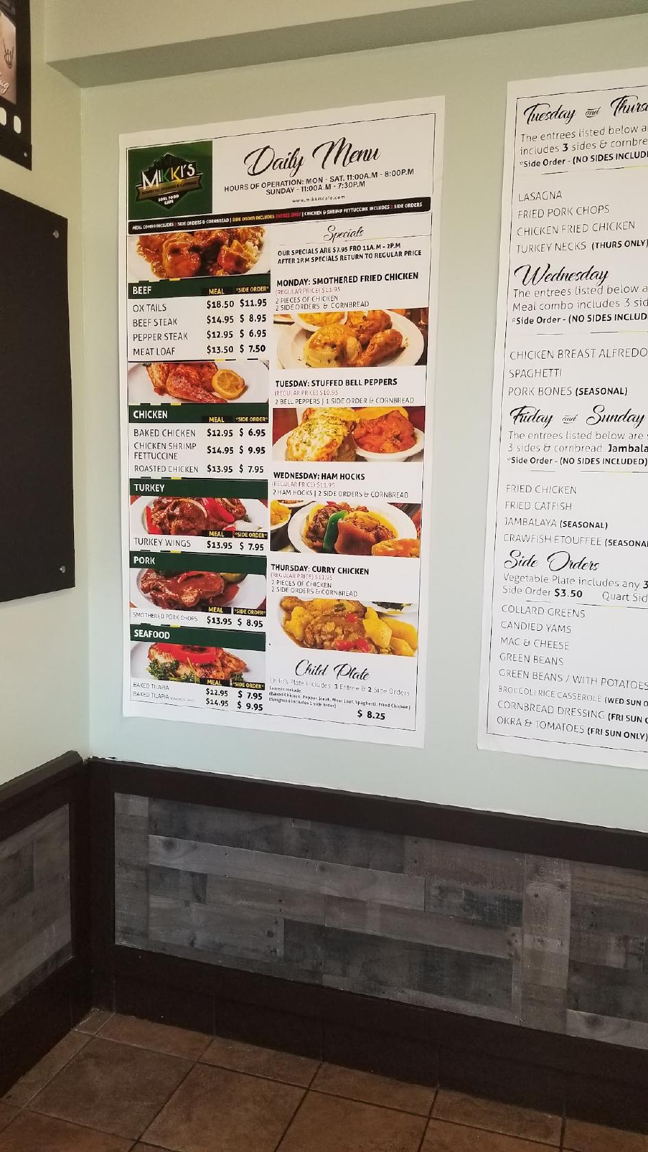 Menu at Mikki's Soulfood Cafe, Pearland