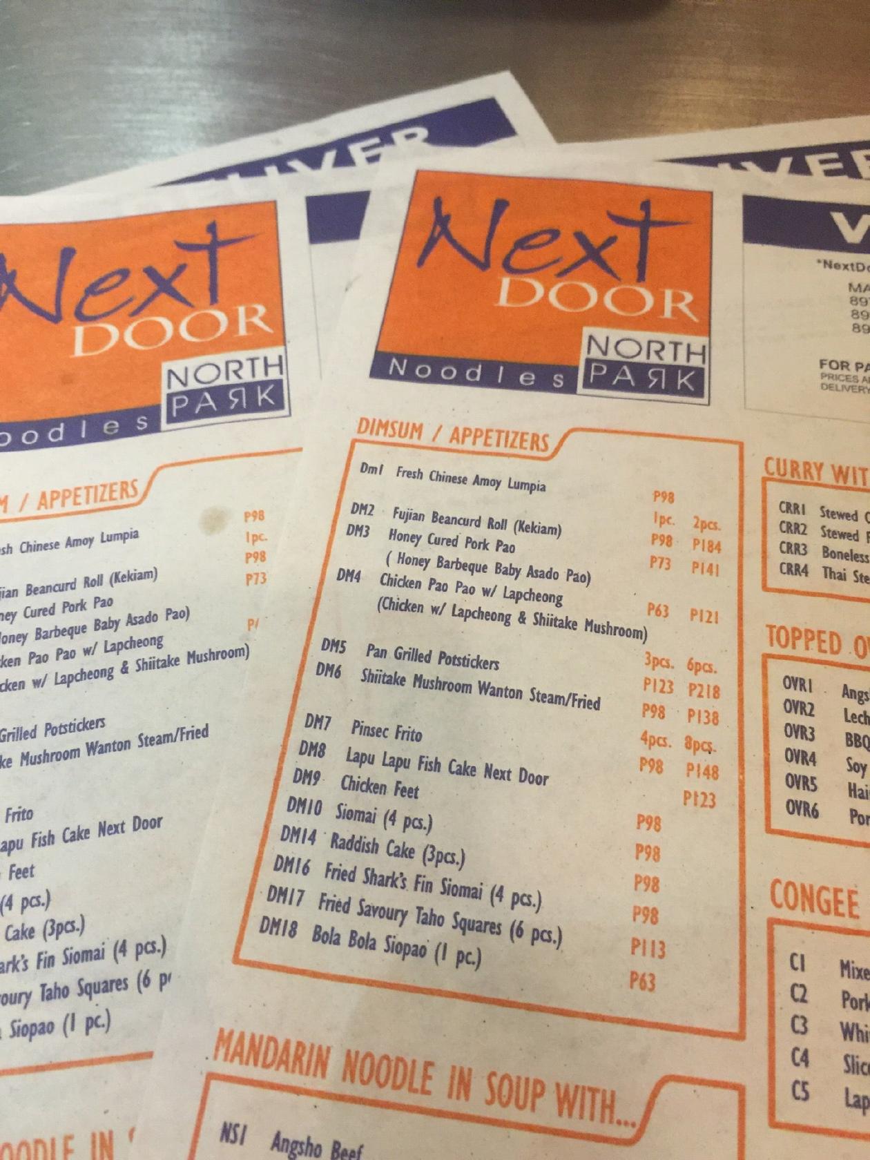 Menu at Next Door Noodles by North Park fast food, Makati, Makati Ave