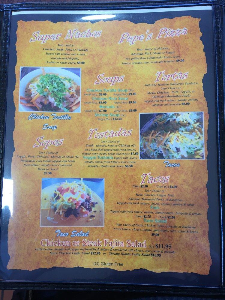 Menu at Pepe's Mexican Restaurant, Madras, 742 SW 4th St