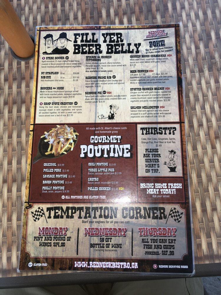 Carta del restaurante Redneck Bistro, Calabogie