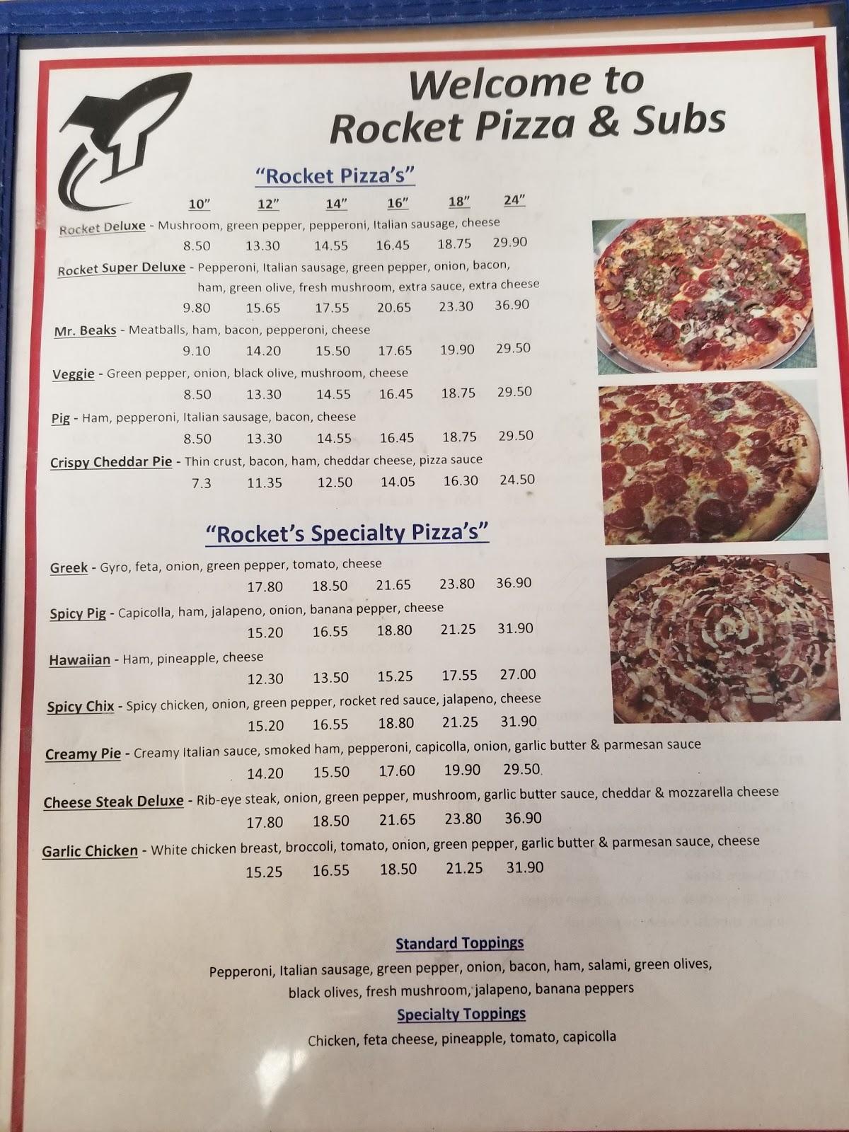Menu at Rocket Pizza & Subs pizzeria, Muskegon